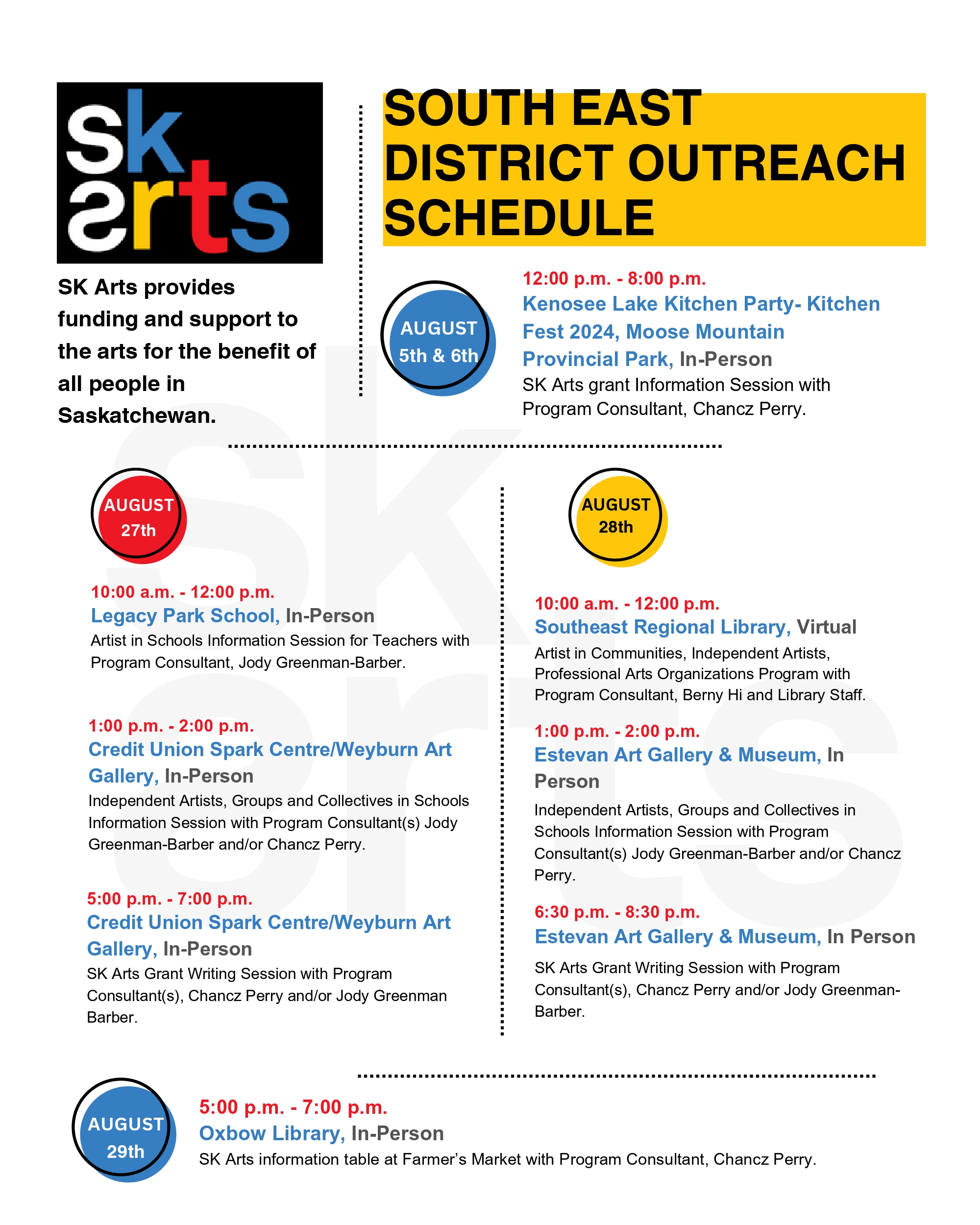 SK Arts - SK Arts to be southeast Sask. in August
